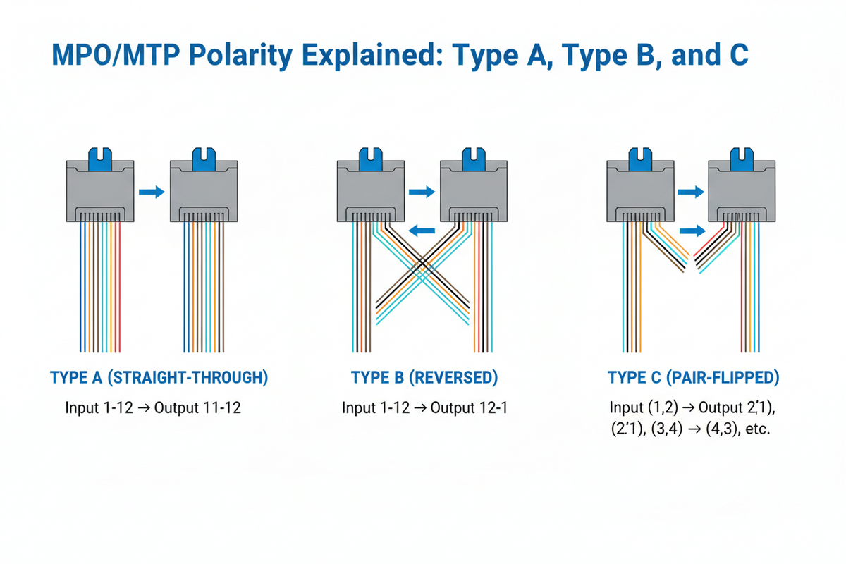 MPO/MTP Polarity Explained: Type A, Type B, and Type C – Winston